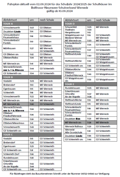 Busplan für das neue Schuljahr – Balthasar-Neumann Grundschule Werneck
